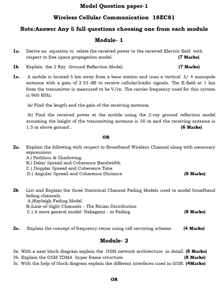 WCC Model Paper-1 | PDF | Cellular Network | Antenna (Radio)