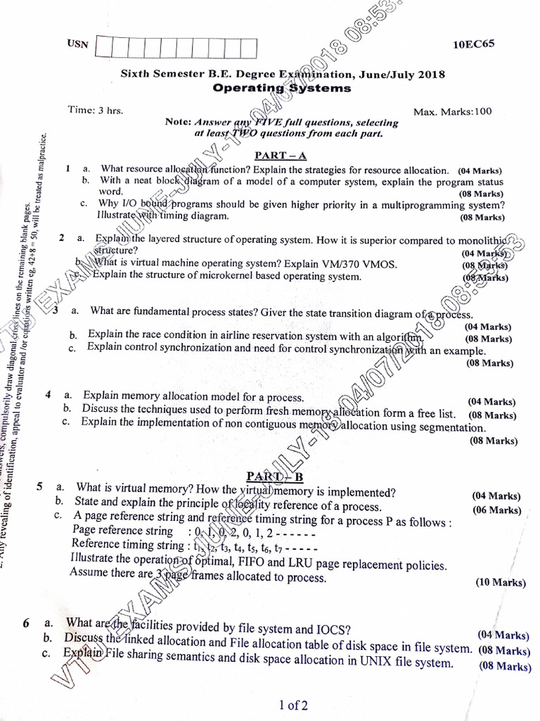 Os QP | PDF | Operating System | Kernel (Operating System)
