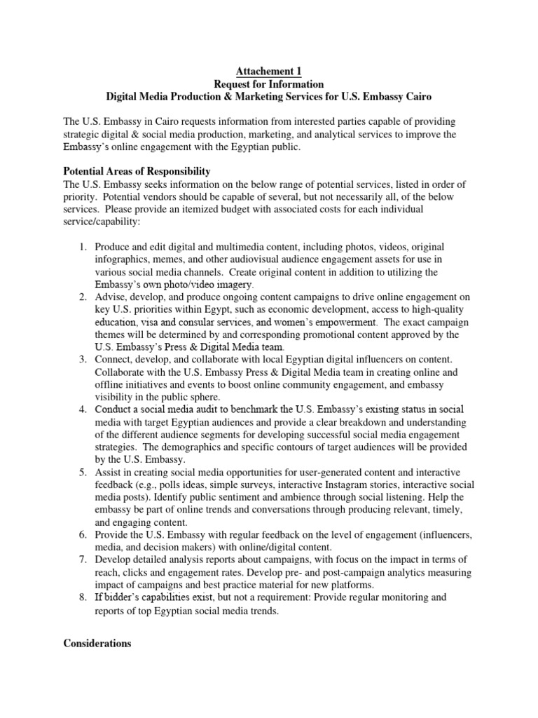 Digital Production SOW Request For Information 19EG3024N0001 | PDF ...