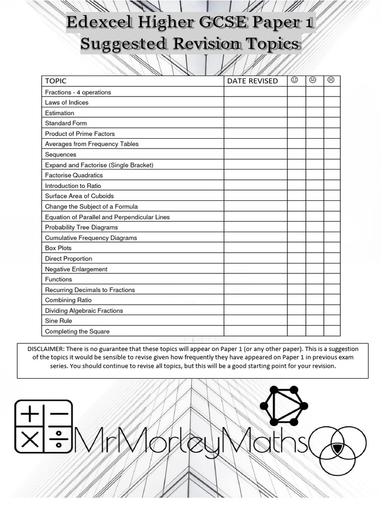 Edexcel GCSE Paper 1 Revision Topics | PDF | Quadratic Equation ...