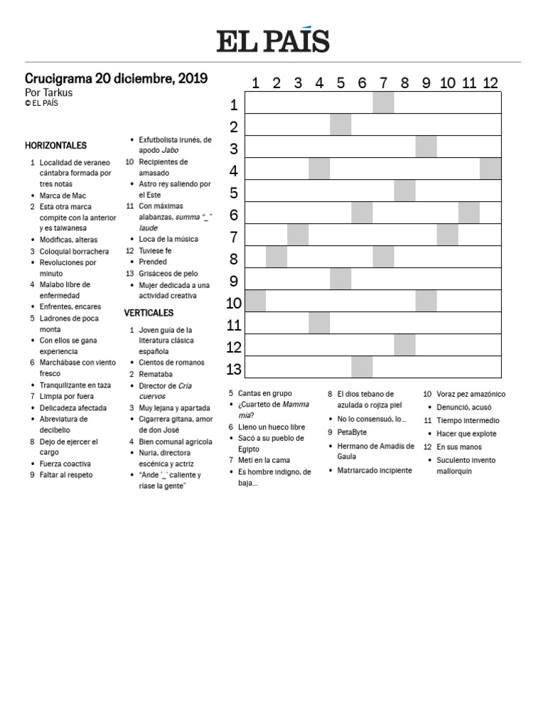 Crucigrama 20 Diciembre, 2019: Por Tarkus | PDF