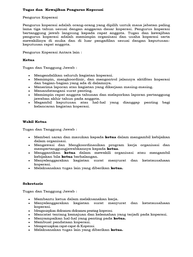 Tugas dan Kewajiban Pengurus Koperasi | PDF | Bisnis