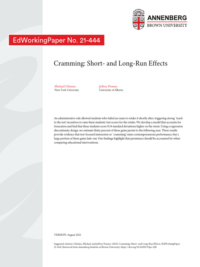 Cramming's Short- and Long-Term Effects | PDF | No Child Left Behind ...