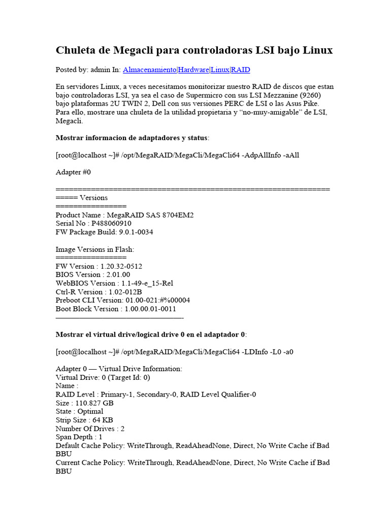 Megacli para Controladoras LSI Bajo Linux | PDF | Hard Disk Drive | Cache (Computing)