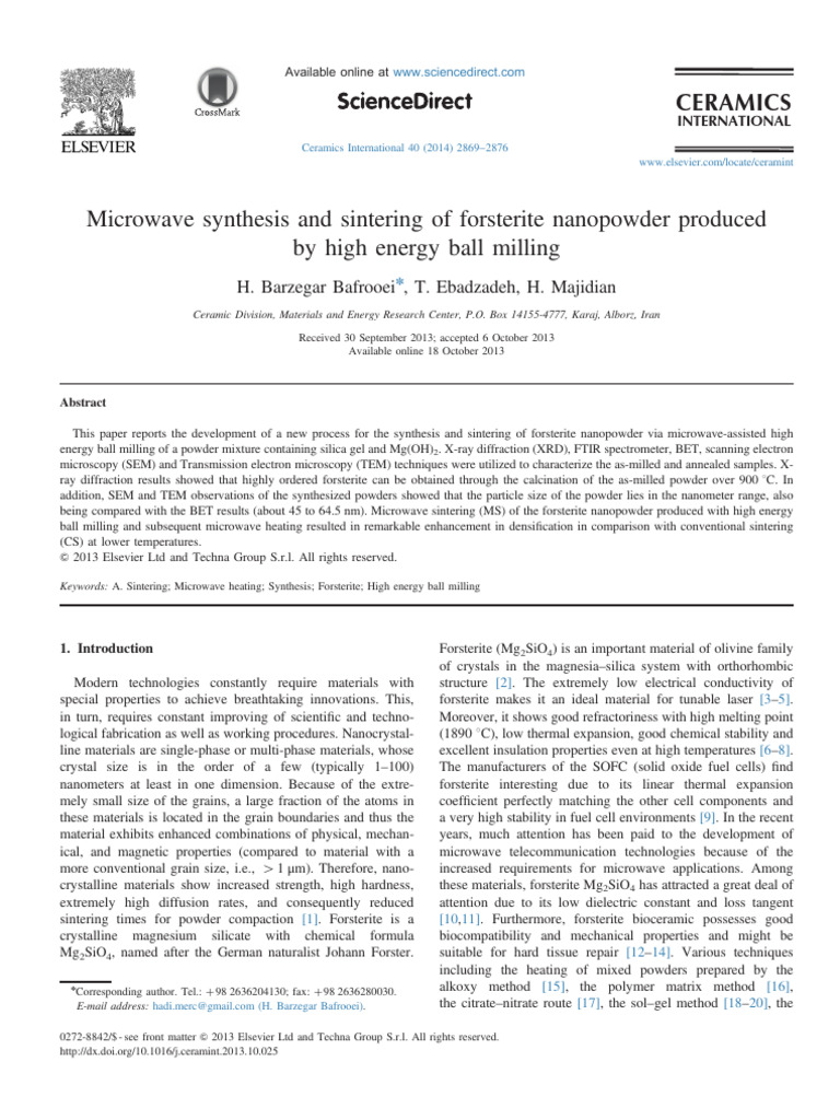 Microwave Synthesis and Sintering of For | PDF | Sintering | X Ray ...