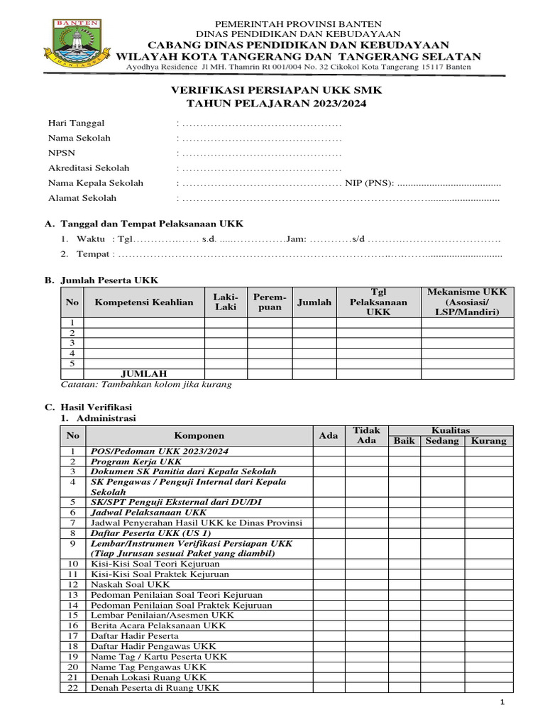 Revisi - INSTRUMEN VERIFIKASI UKK SMK 2024 - Ok8 | PDF