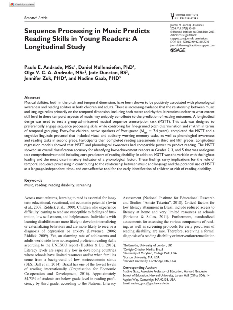 Andrade Et Al 2023 Sequence Processing in Music Predicts Reading Skills ...