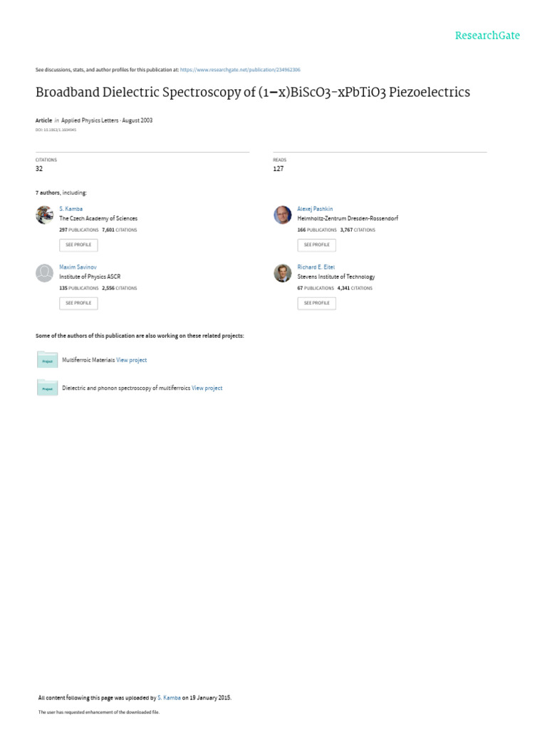 2003 Broadband Dielectric Spectroscopy of BS PT | PDF | Dielectric | Piezoelectricity