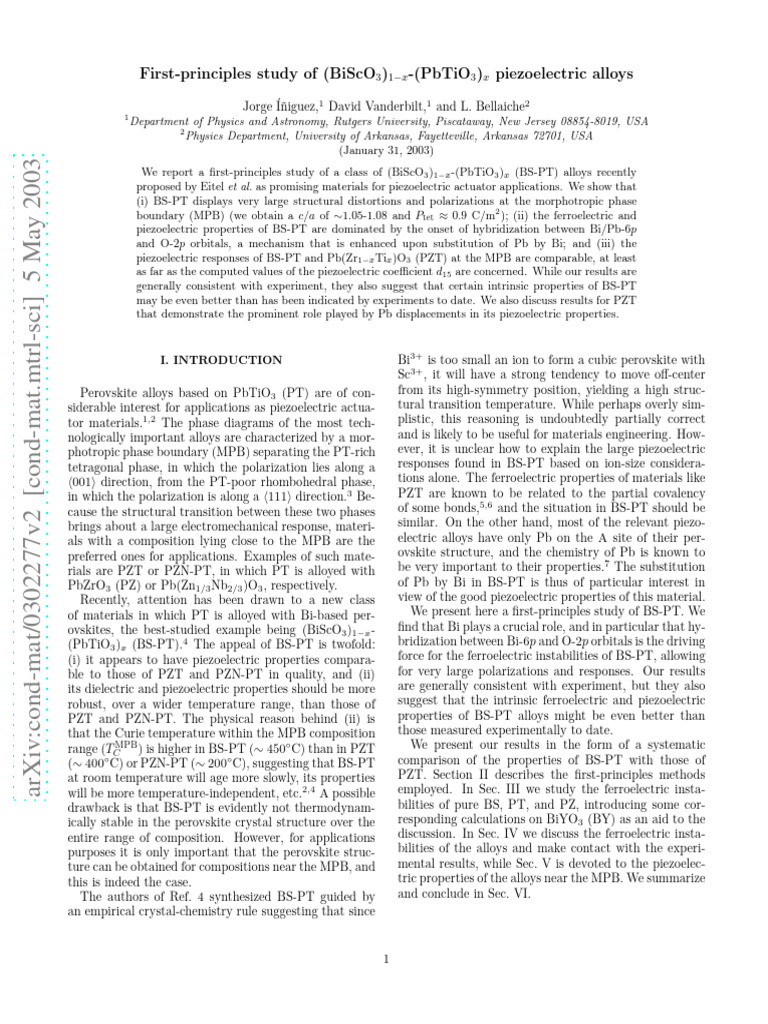 2003 First-Principles Study of (BiScO3) 1 X - (PbTiO3) X Piezoelectric ...