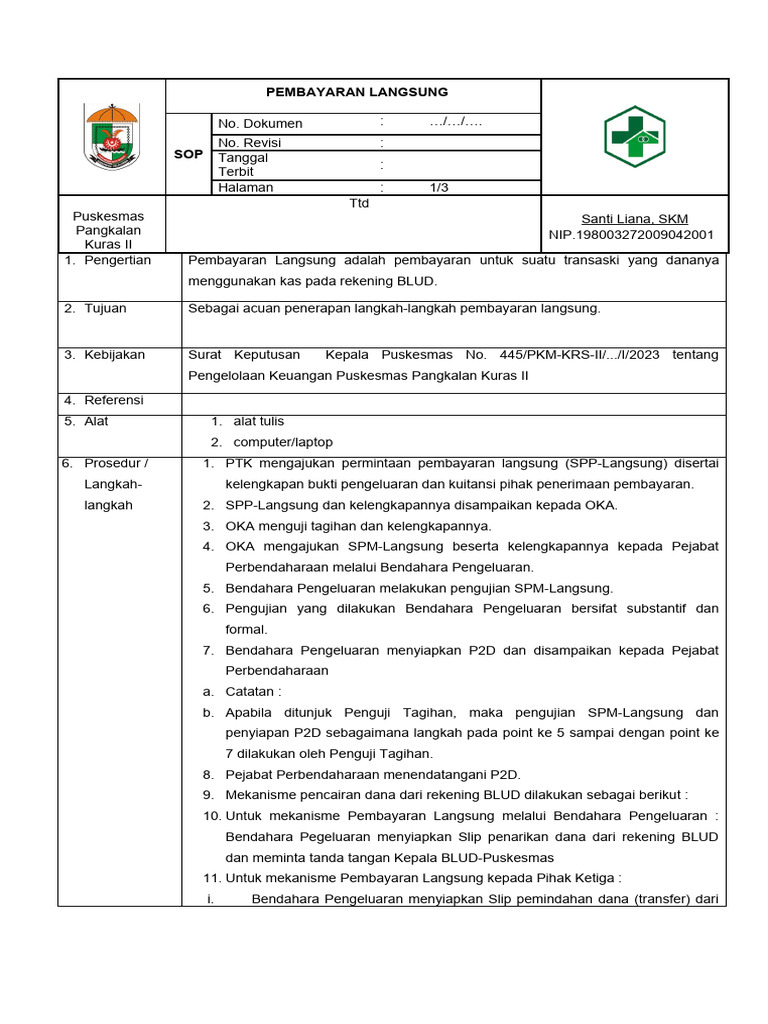 1.5.1.a Sop Pembayaran Langsung | PDF