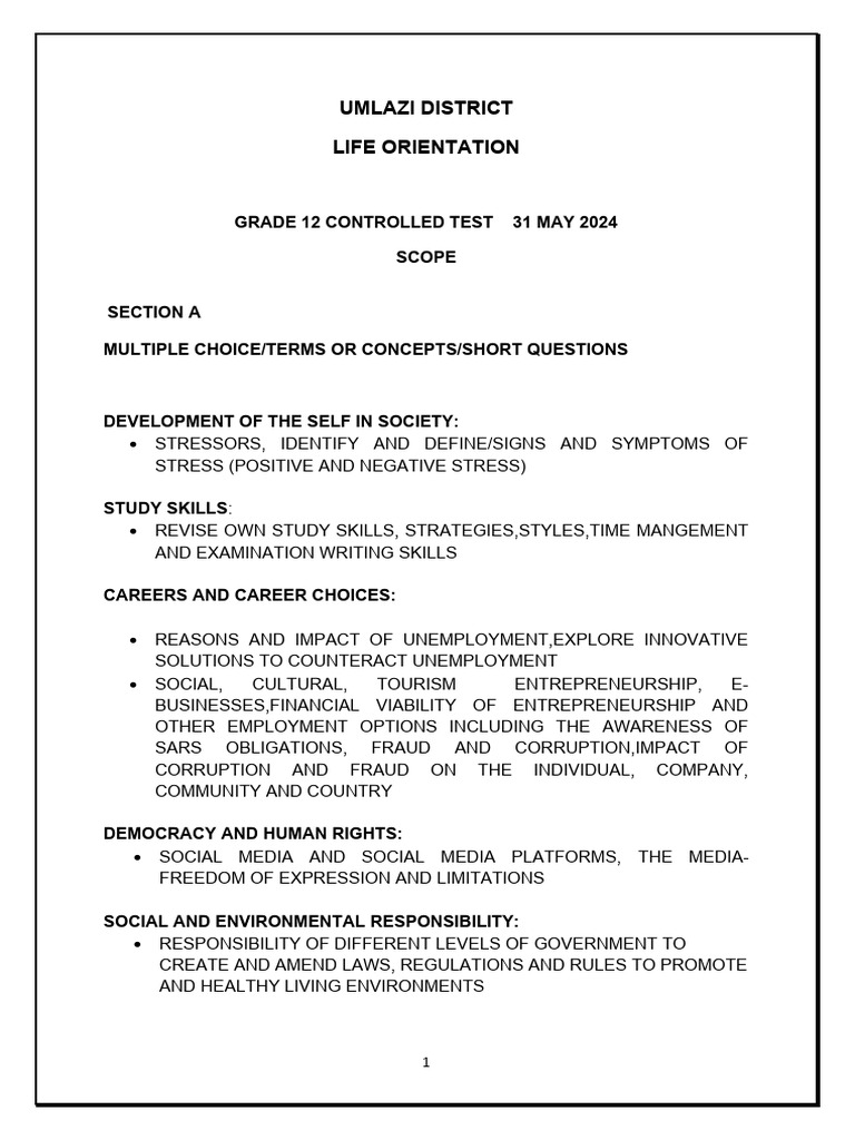 2024 Lo Grade 12 Scope Controlled Test | Download Free PDF | Social ...