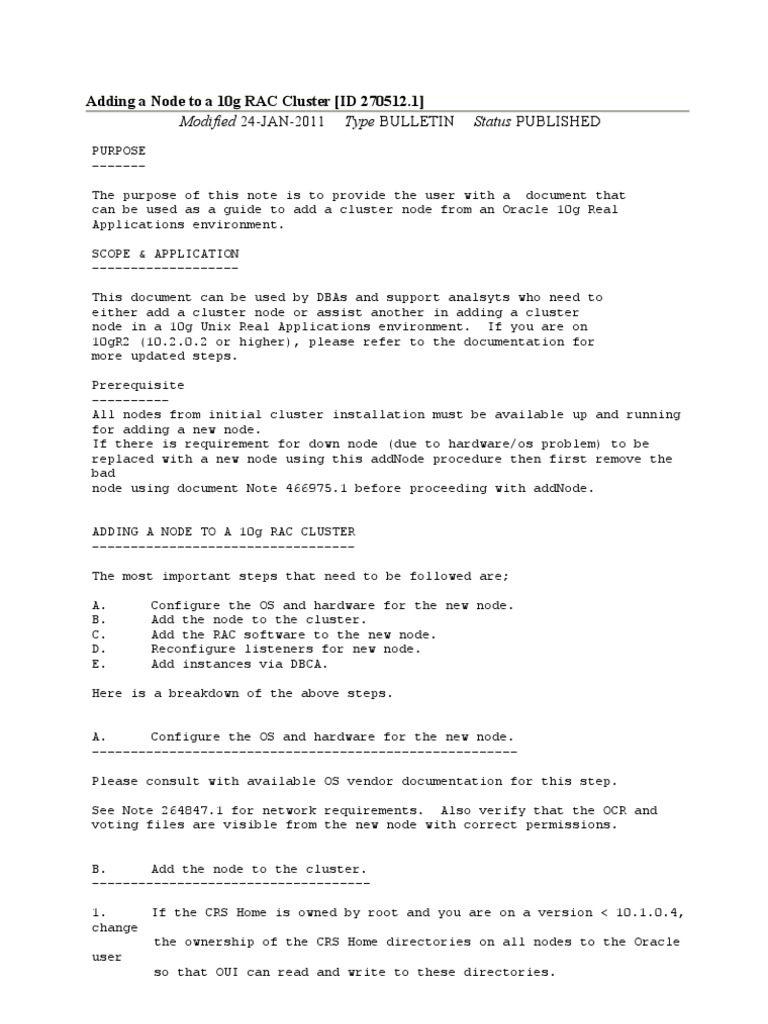 Adding A Node To A 10g Rac Cluster Pdf Oracle Database Computer