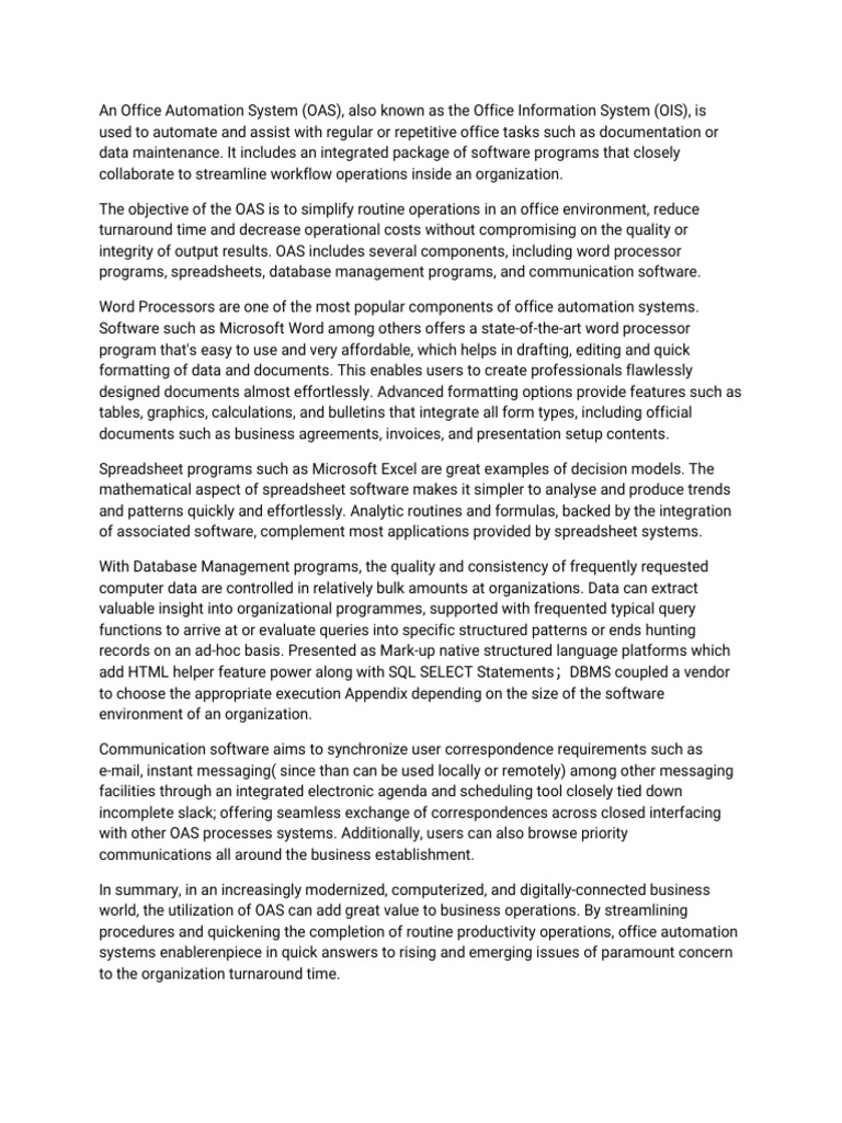 Office Automation System | PDF | Databases | Spreadsheet