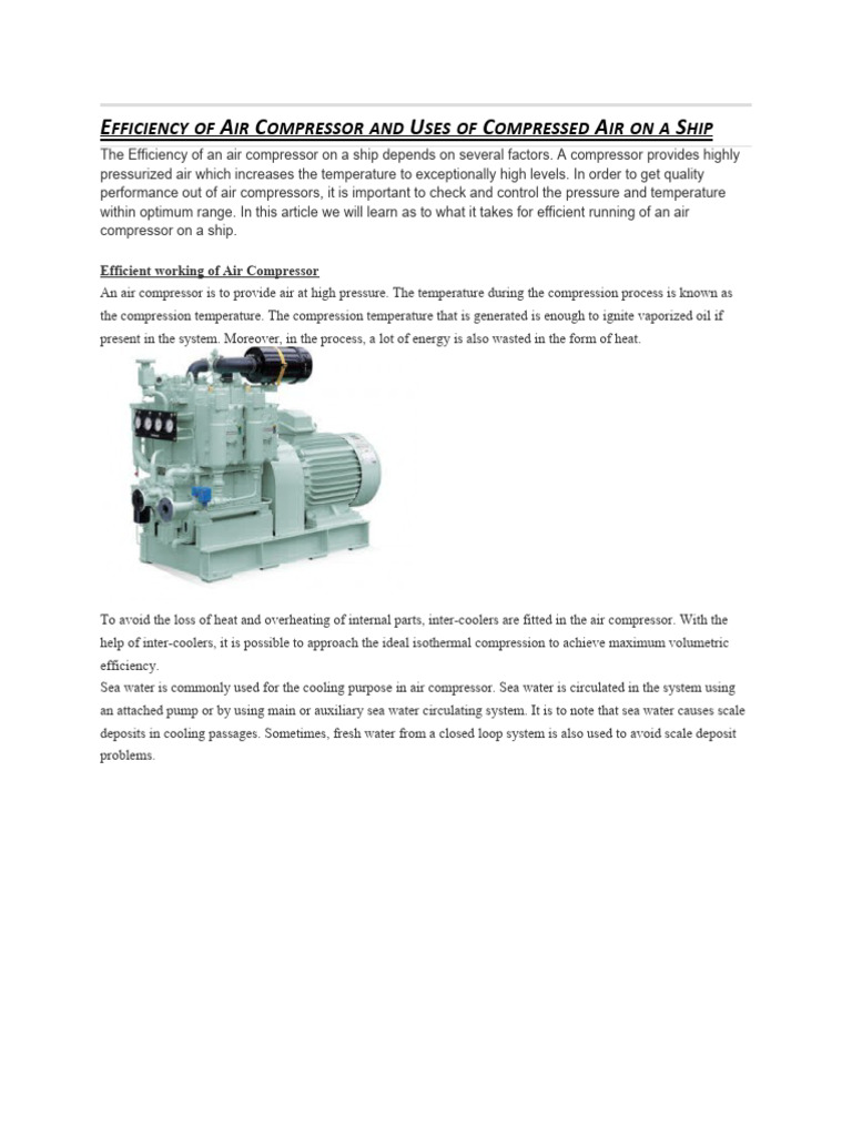 Efficiency of Air Compressor and Uses of Compressed Air On A Ship ...