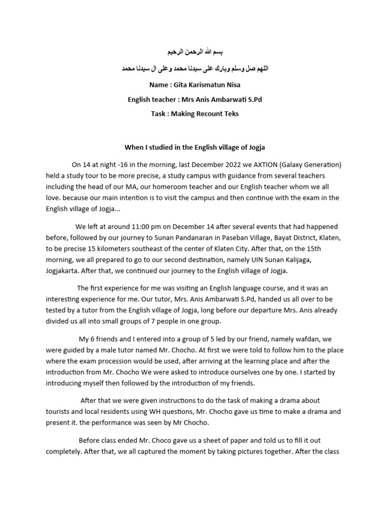 Tugas Mrs Anis Recount Teks | PDF | Learning | Cognition