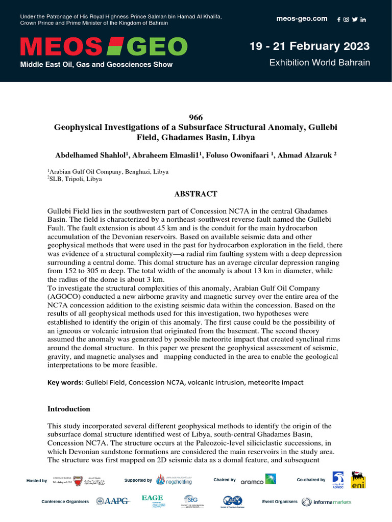 Geophysical Investigations Of Subsurface Structural Anomaly