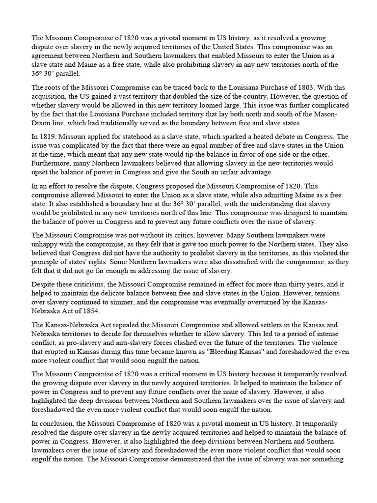 The Missouri Compromise of 1820 Was A Pivotal Moment in US History ...