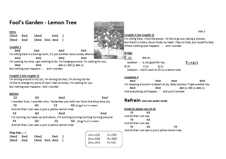Lemon Tree Lyrics by Fool's Garden | PDF