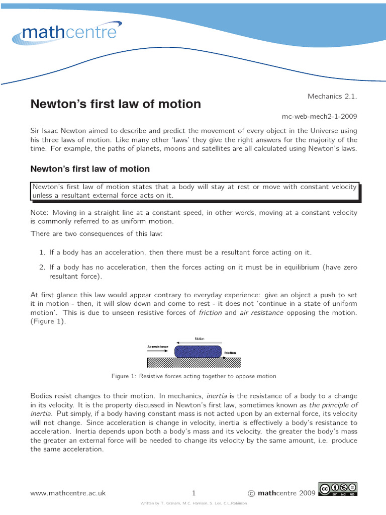 Newton's First Law | Download Free PDF | Force | Newton's Laws Of Motion
