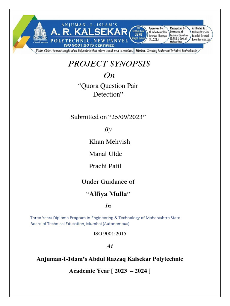 PROJECT SYNOPSIS-1 | PDF | Machine Learning | Data