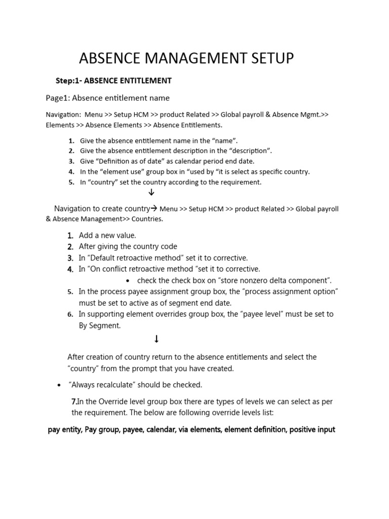 Absence Management Setup Guide | PDF | Personal Identification Number | Cheque
