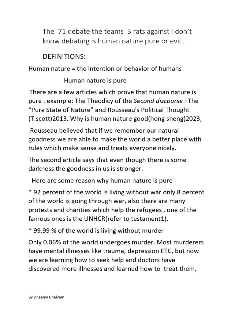 Debate Report | PDF | Human Nature | Nature
