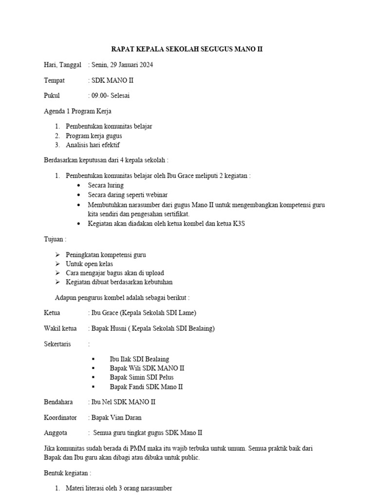Rapat Kepala Sekolah Segugus Mano Ii | PDF | Perjalanan