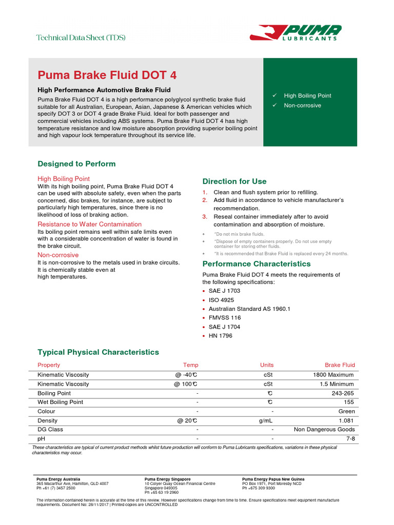 Puma Brake Fluid DOT 4 | PDF
