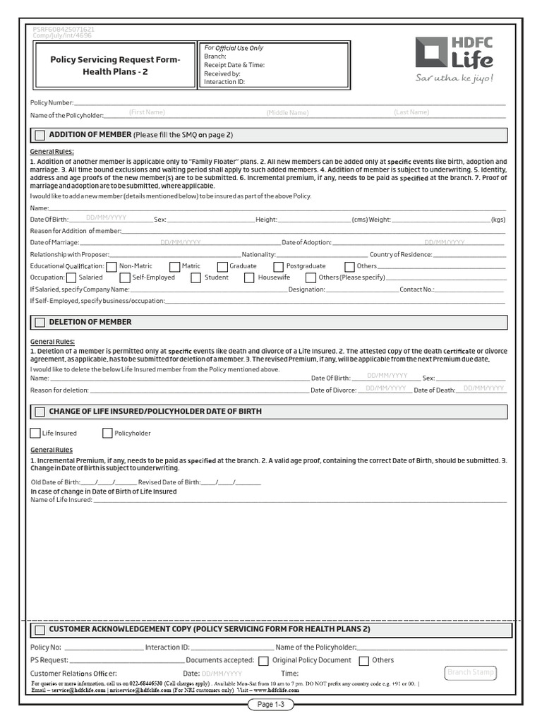 Policy Servicing Request Form Health Plans 2 Major Alteration | PDF | Insurance | Underwriting
