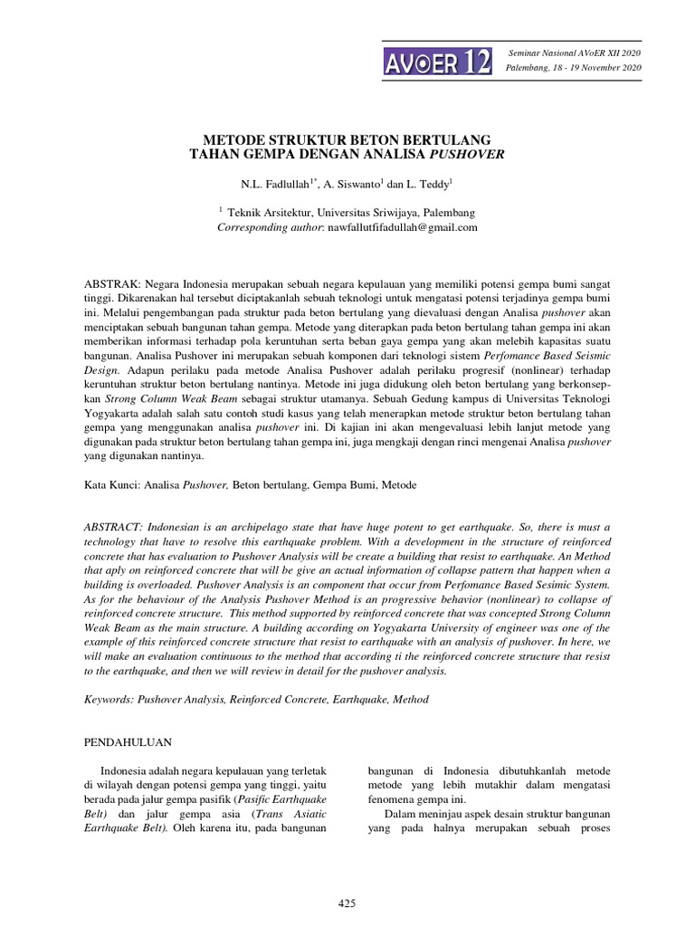Metode Struktur Beton Bertulang Tahan Gempa Dengan Analisa Pushover | PDF