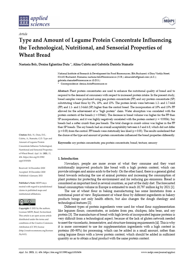 Type and Amount of Legume Protein Concentrate Infl | PDF | Starch | Breads