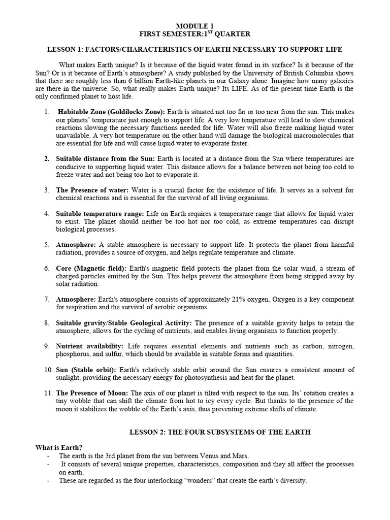 Module 1 Earths Characteristics and Its Subsystem | PDF | Atmosphere Of ...