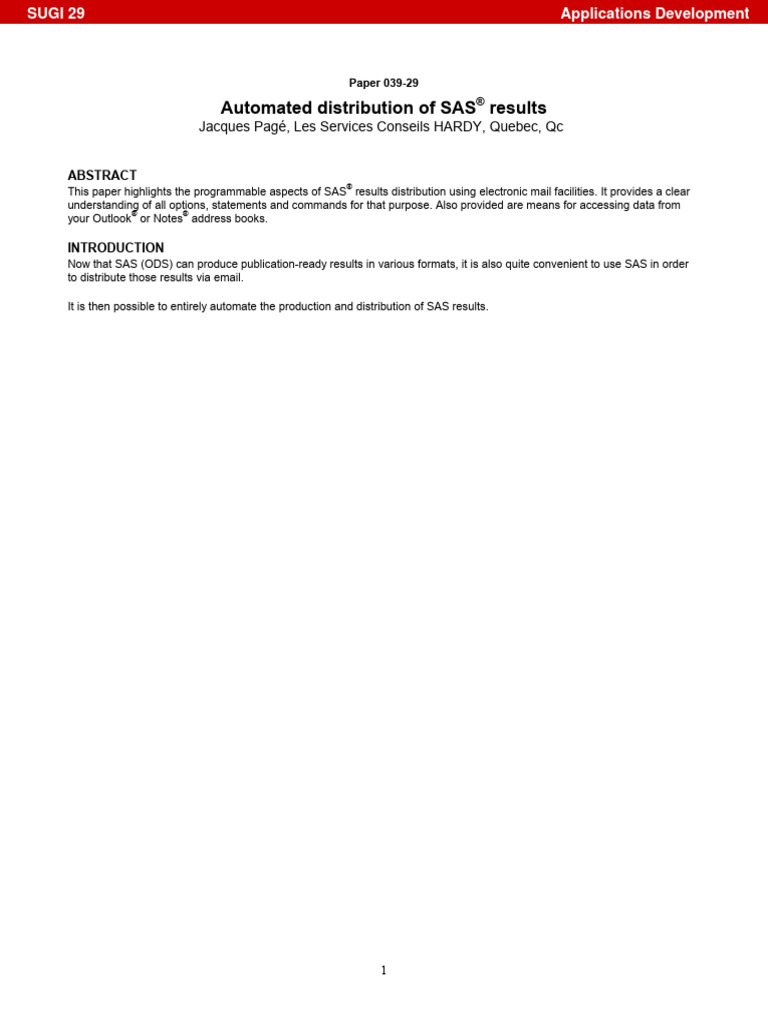 Automated Distribution Of Sas® Results Pdf Sas Software Computer File