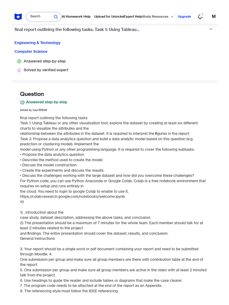 (Solved) Final Report Outlining The Following Tasks - Task 1 - Using ... (Solved) Final Report Outlining The Following Tasks - Task 1 - Using ...