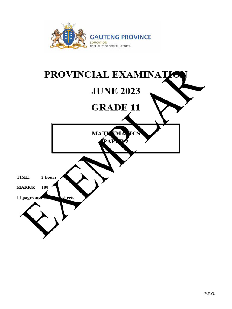 Grade 11 Provincial Examination Mathematics P2 (English) June 2023 Question Paper | PDF | Circle ...