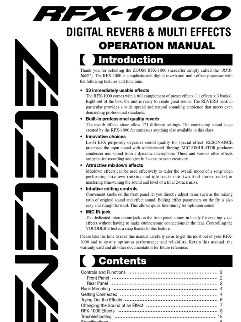 Manual For Zoom RFX-1000 | PDF | Drum Kit | Microphone