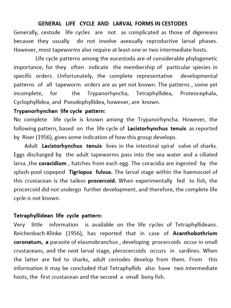 1.life Cycle and Larval Forms in Cestodes | Download Free PDF ...