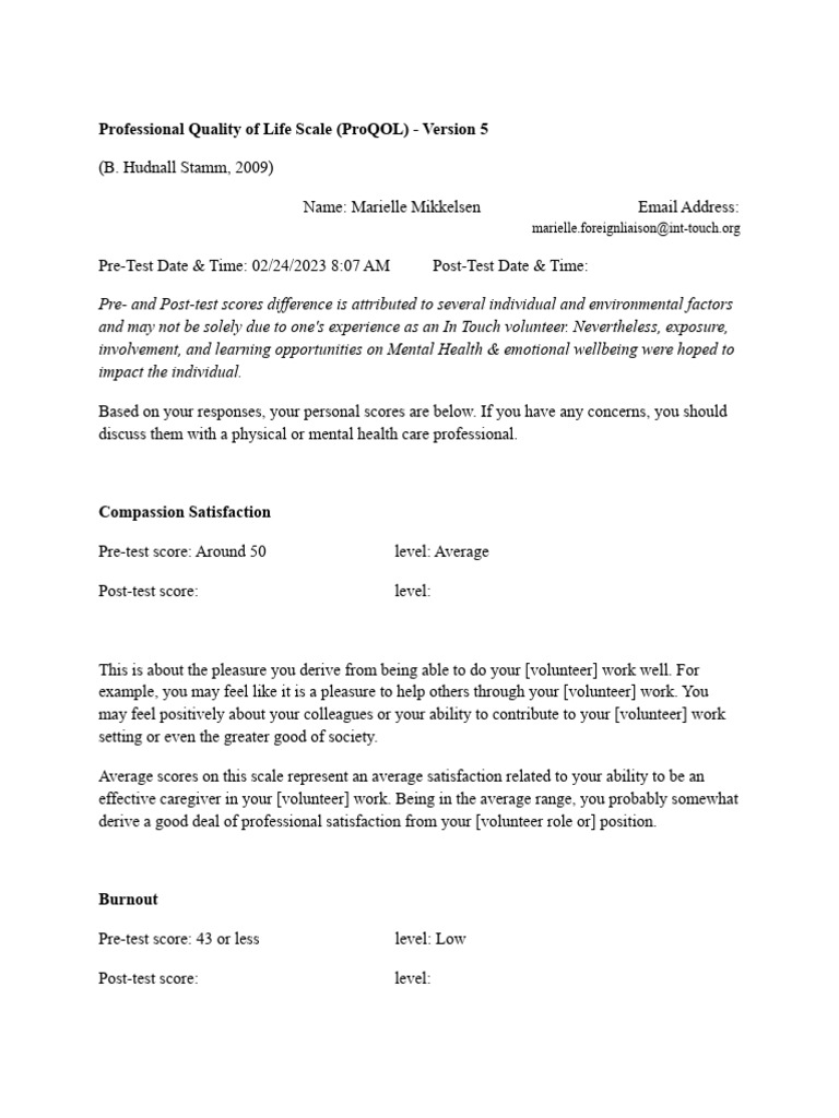 Mikkelsen, M. - Professional Quality of Life Scale (ProQOL) - Version 5 ...