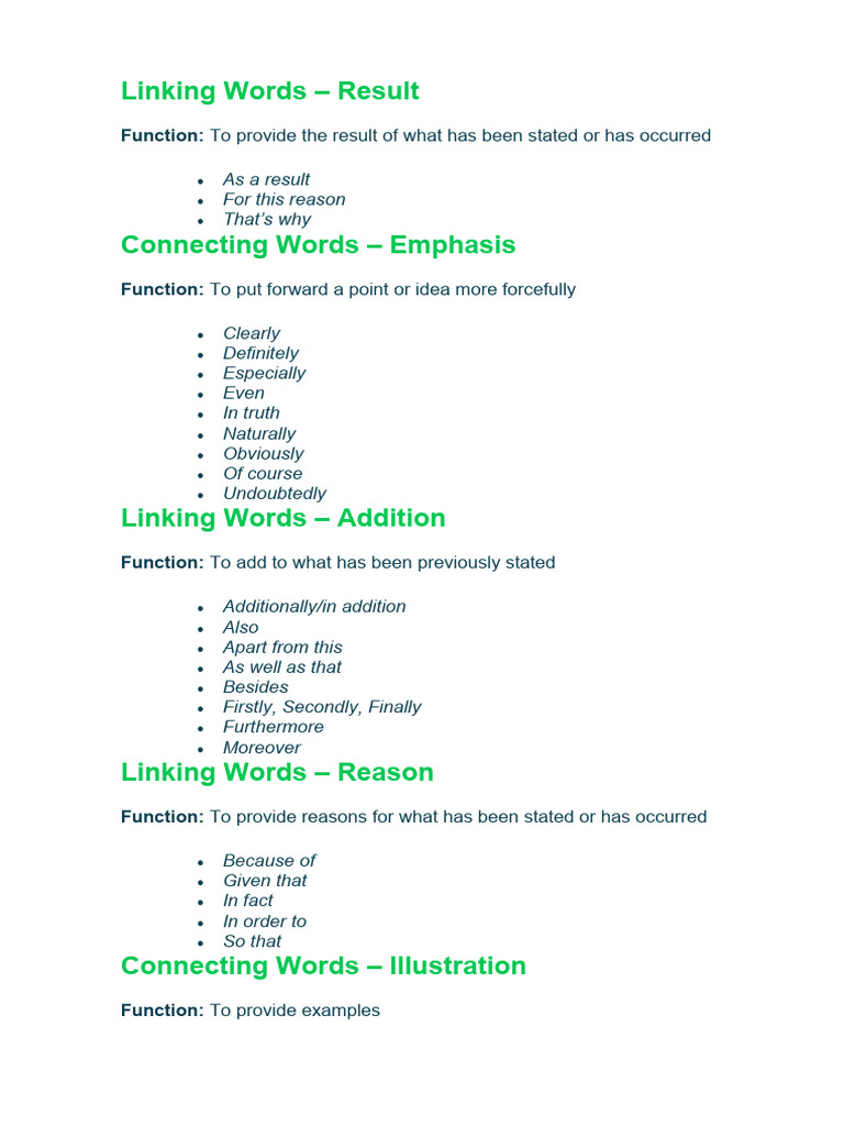 Linking Words | PDF | Reason