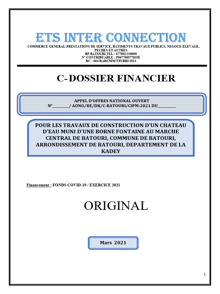 Dossier Financier pour Appel d'Offres | PDF | Taxe sur la valeur ajoutée