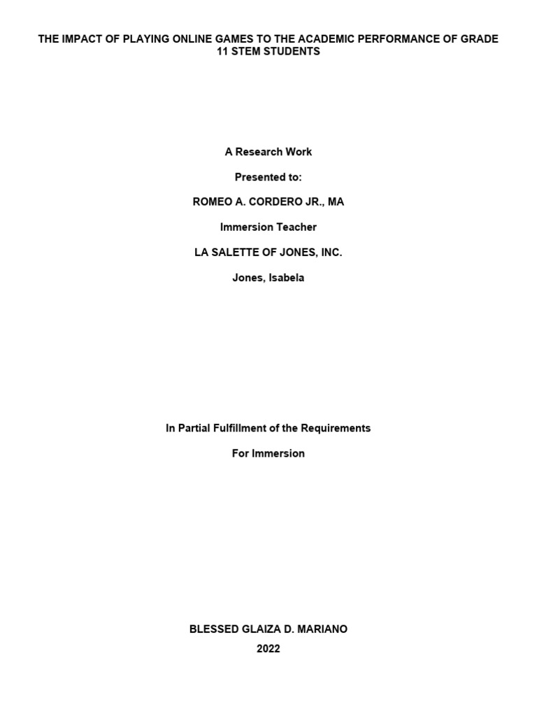 Work Immersion Glai | PDF | Questionnaire | Video Games