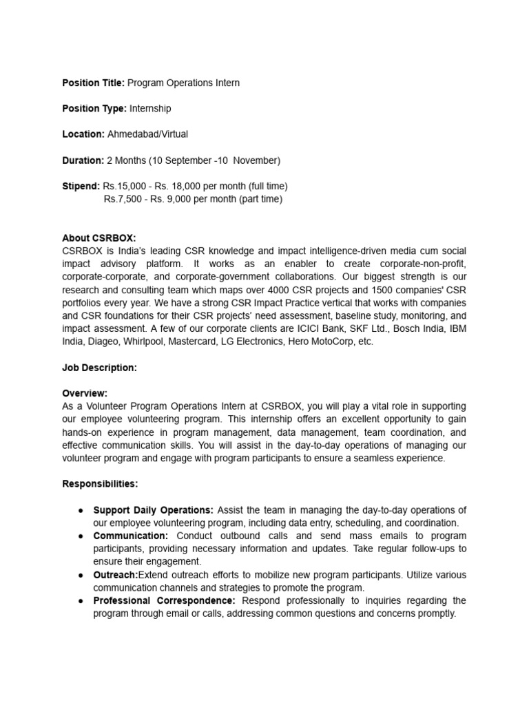 JD - Program Operations Intern | Download Free PDF | Internship | Job Hunting