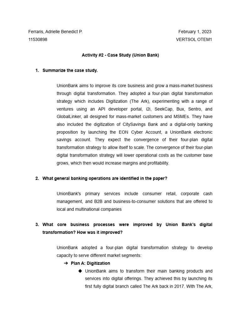 Case Study Union Bank | PDF | Banks | Loans