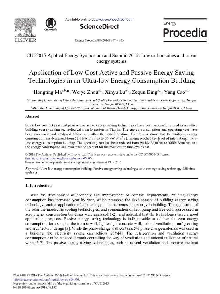 Application of Low Cost Active and Passive Energy Saving Technologies ...