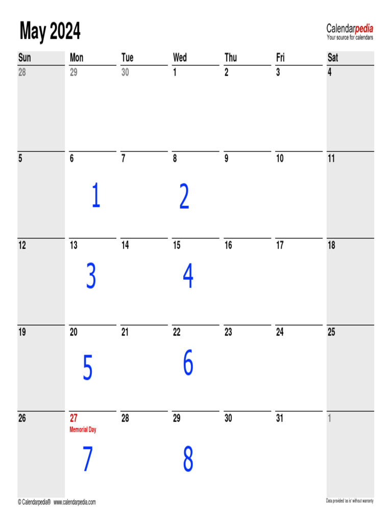 May 2024 Calendar Overview | PDF