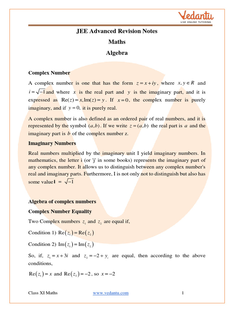 JEE Advanced Complex Numbers Guide | PDF | Matrix (Mathematics ...