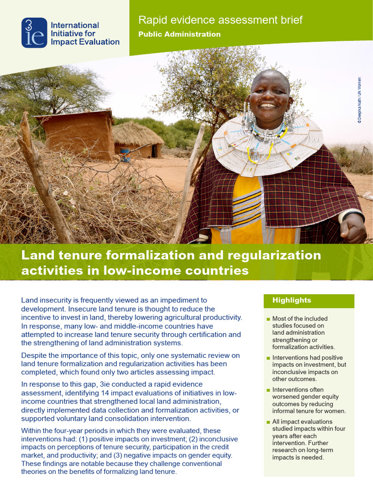 Land Tenure Formalization and Regularization Activities in Low-Income ...