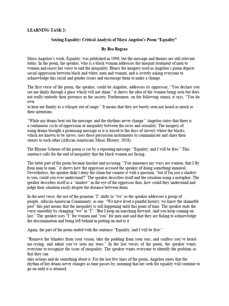Equality by Maya Angelou Critical Analysis | Download Free PDF | Maya ...