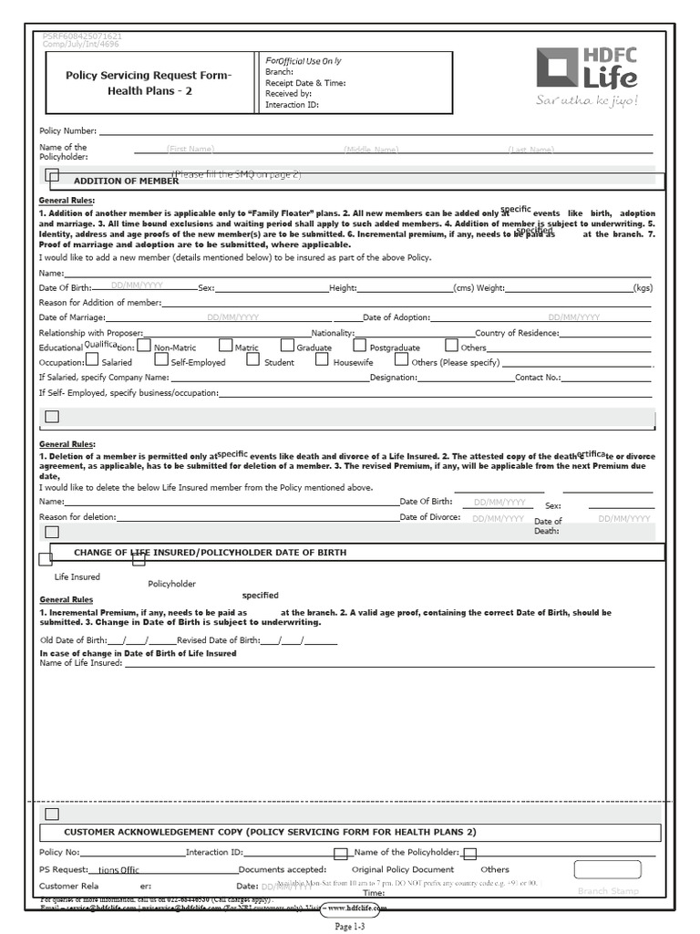 Policy Servicing Request Form Health Plans 2 Major Alteration | PDF ...