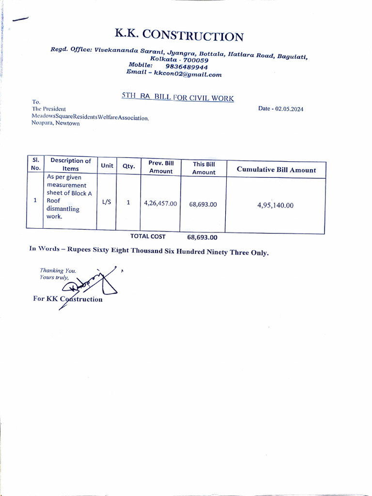 Civil Work Bill for Block A & C Roof | PDF | Structural Engineering ...